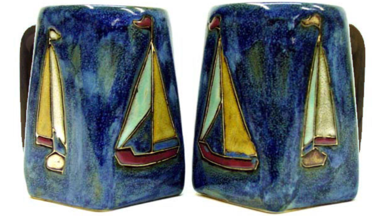 Mara Stoneware Square Bottom Mug "Sailboats" | Artisana Gallery Online